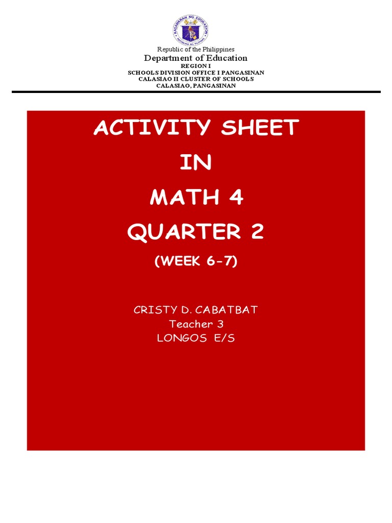 Activity Sheet IN Math 4 Quarter 2: (WEEK 6-7) | PDF | Numbers ...