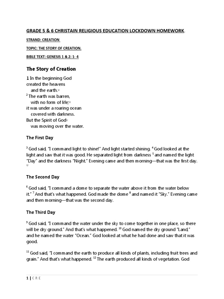Grade 5 & 6 Christain Religious Education Lockdown Homework: The Story ...