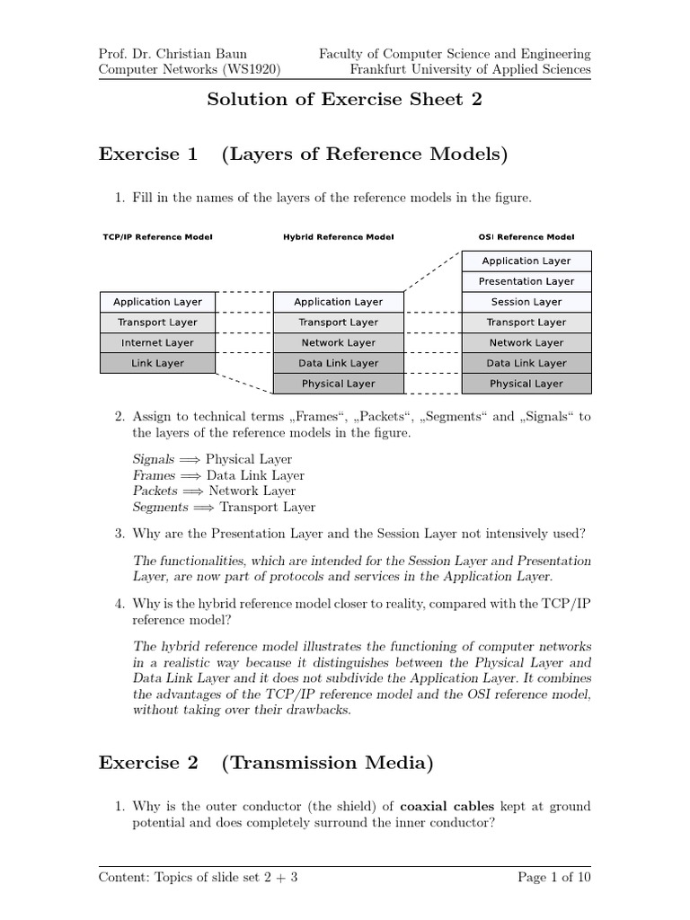 Computer Networks Exercise Solutions | PDF | Osi Model | Network Topology
