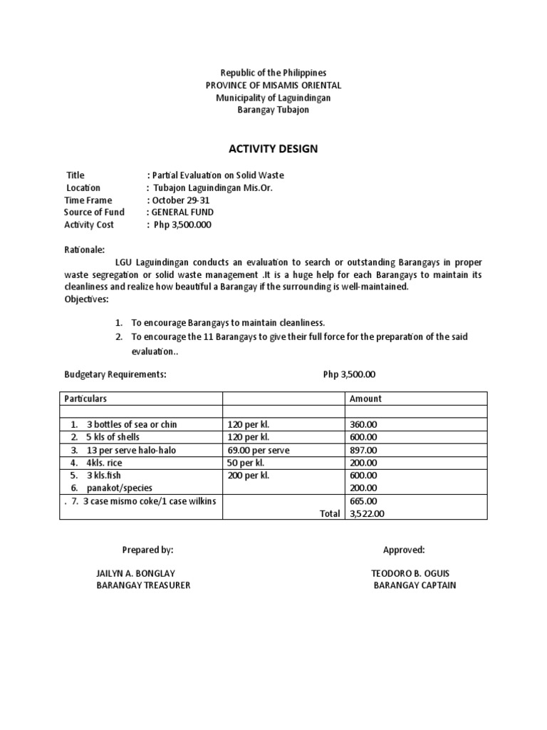 Activity Design Araw NG Laguindingan | PDF