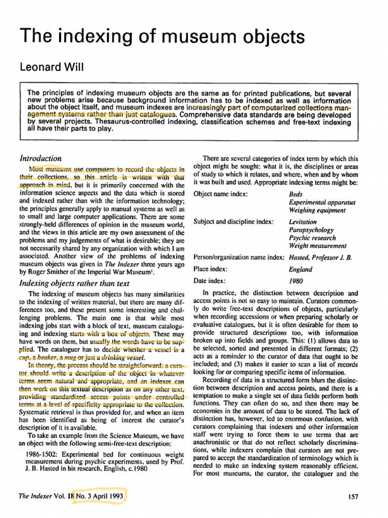 The Indexing of Museum Object | PDF | Search Engine Indexing | Library ...
