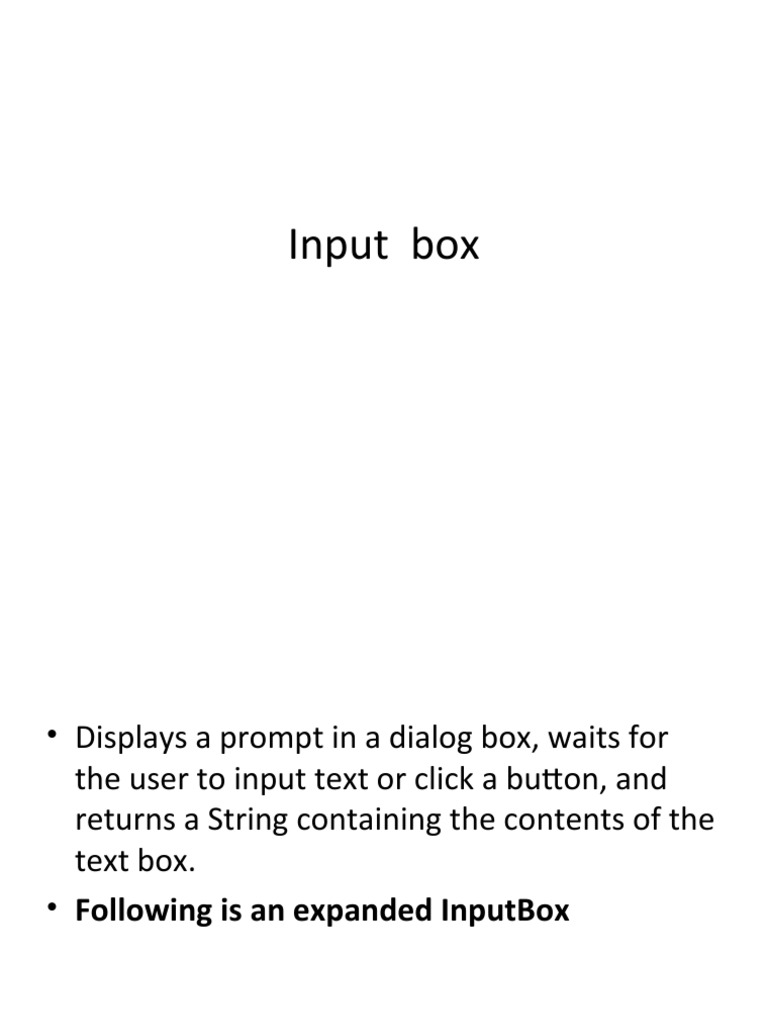 InputBox and MessageBox Guide | PDF | Dialog Box | String (Computer ...