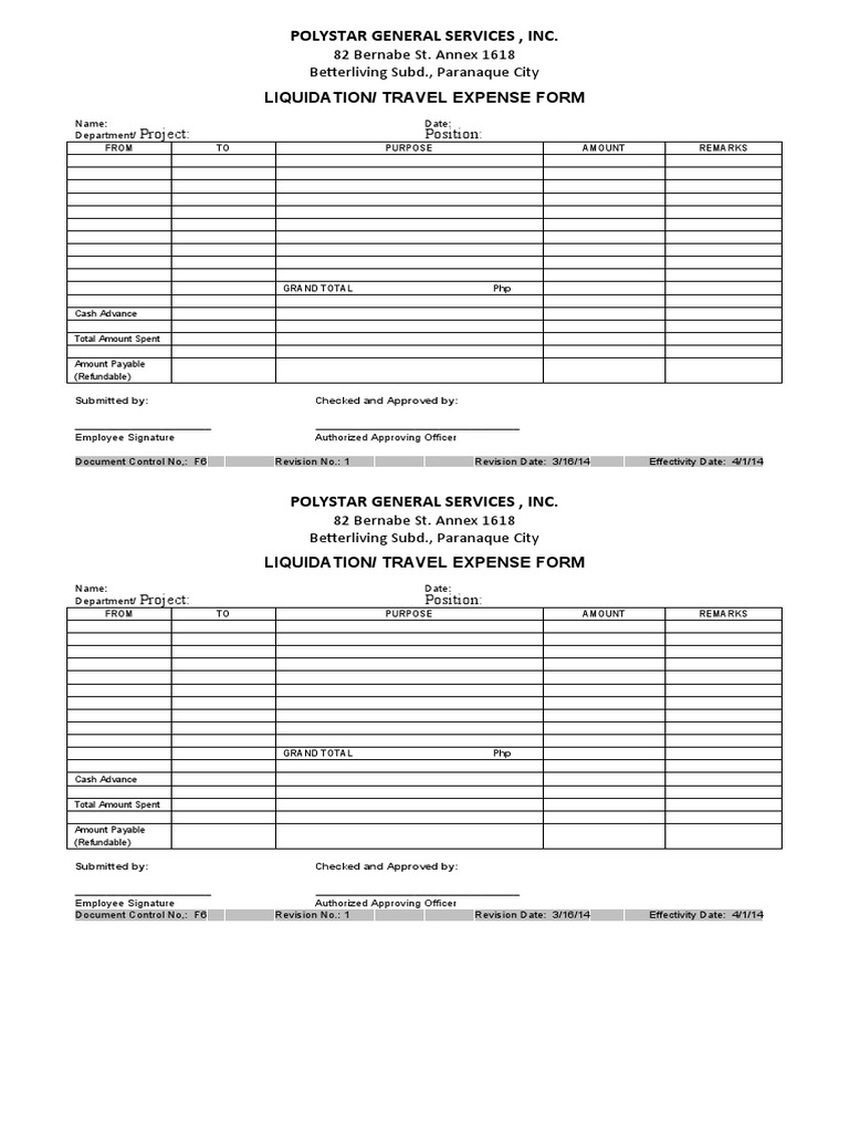 f6 - Liquidation & Travel Expense Form | PDF | Business