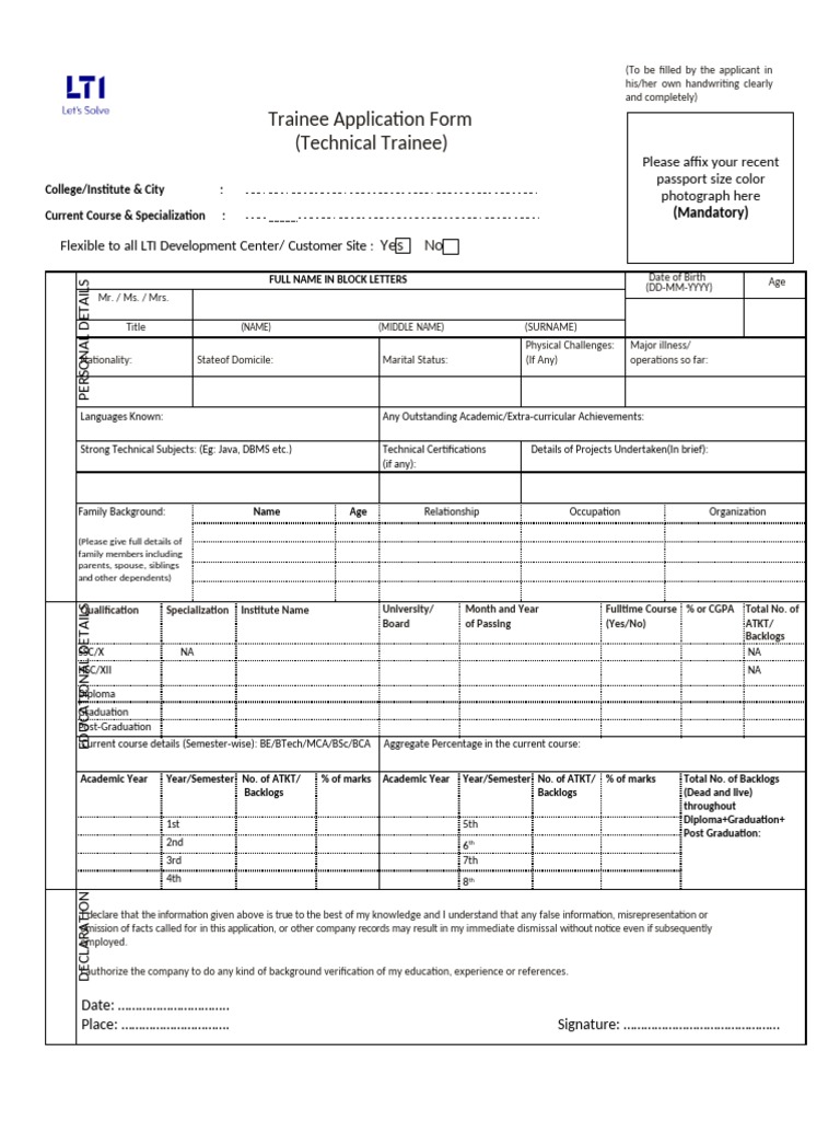 Trainee Application Form | PDF | Educational Stages
