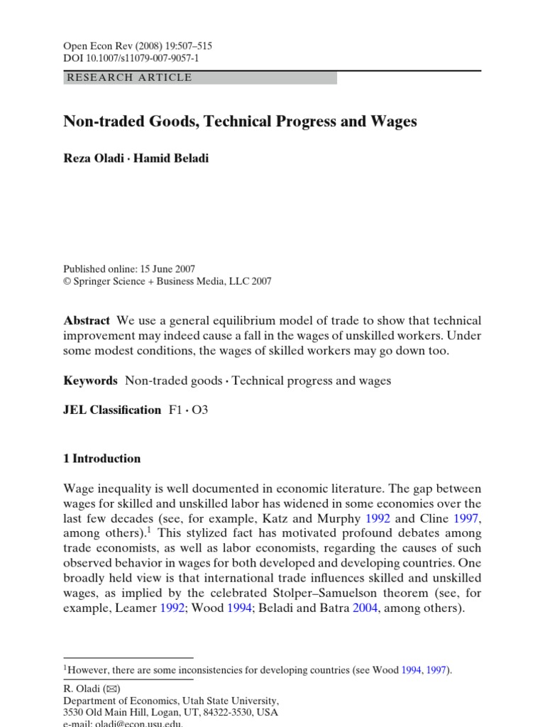 Non-Traded Goods, Technical Progress and Wages: Reza Oladi Hamid Beladi ...