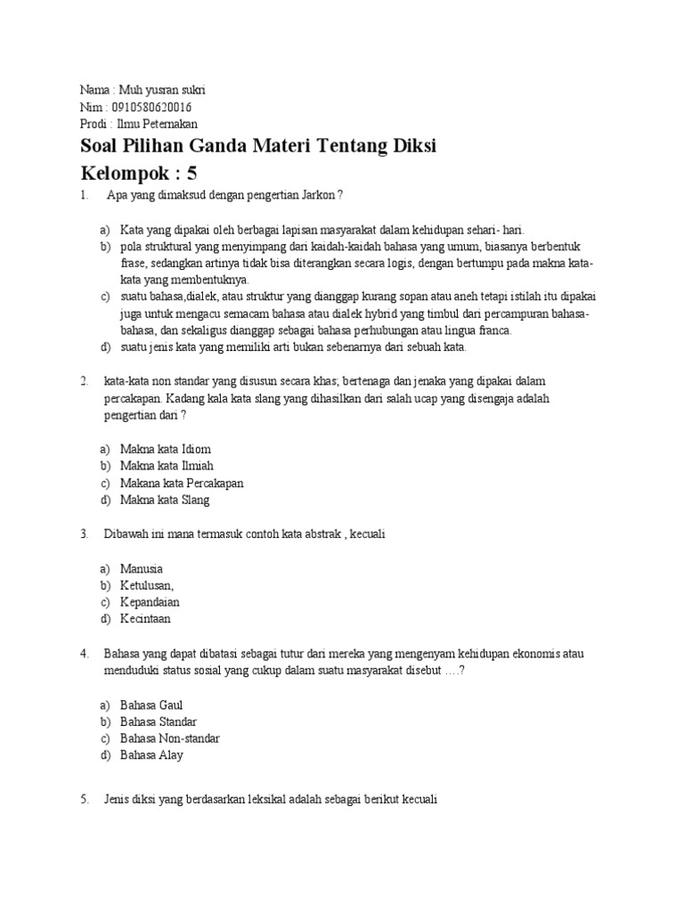 Soal Pilihan Ganda Tentang Diksi | PDF