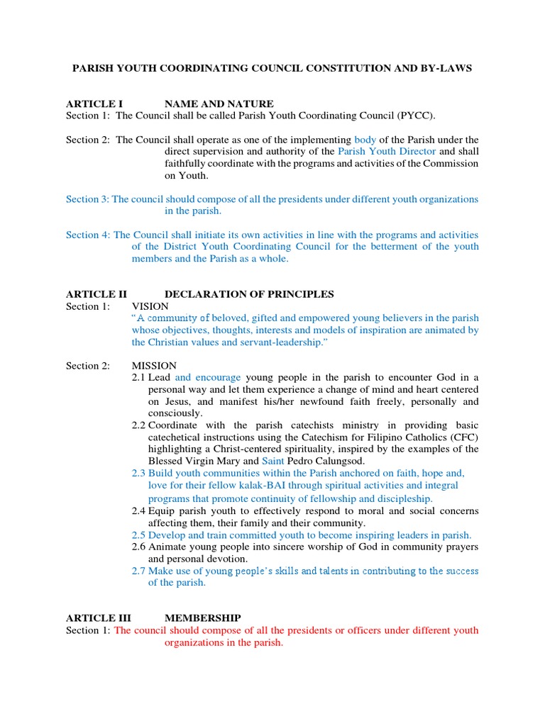 PYCC by Laws and Constitution | PDF | Catechism | Committee