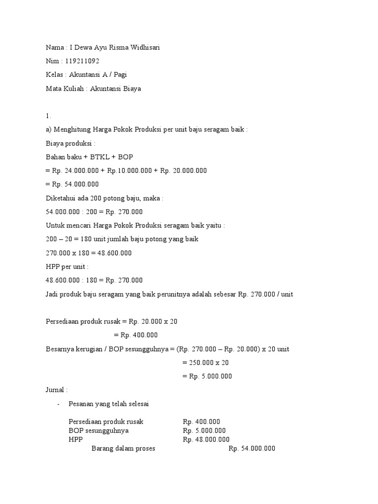 UAS Akuntansi Biaya | PDF