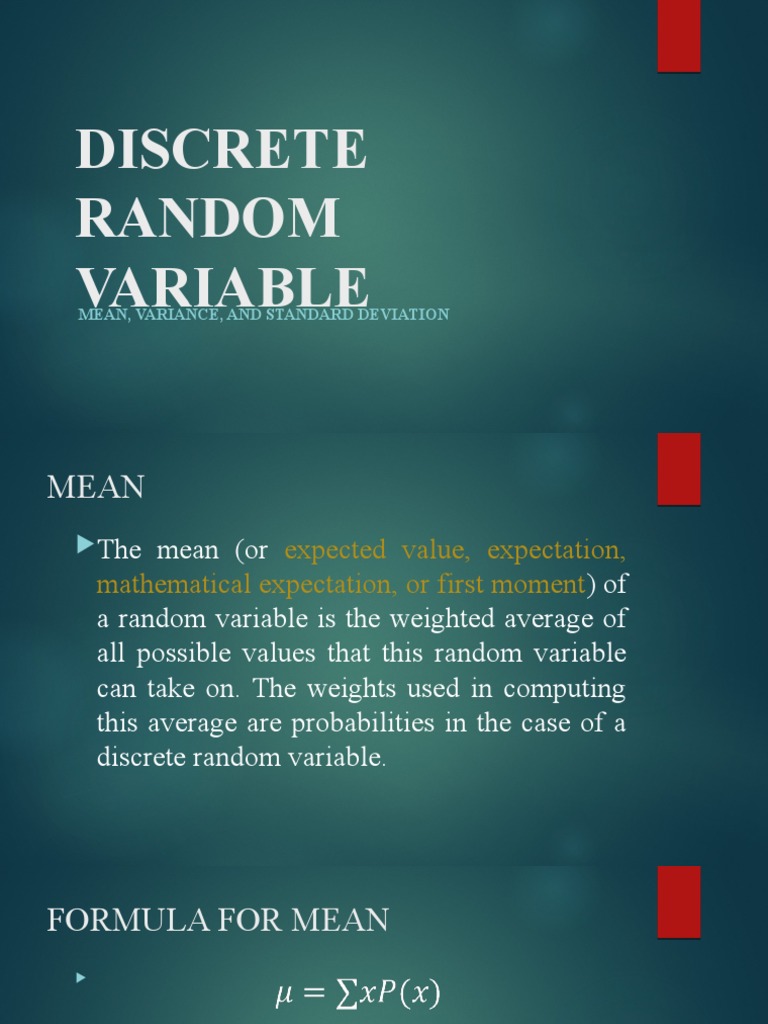 Discrete Random Variable | PDF | Variance | Mean