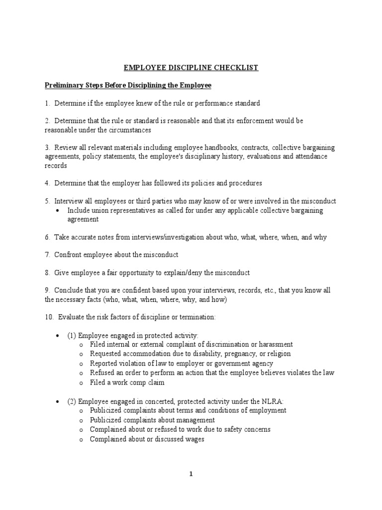 Employee Discipline Checklist | PDF | Collective Bargaining | Employment