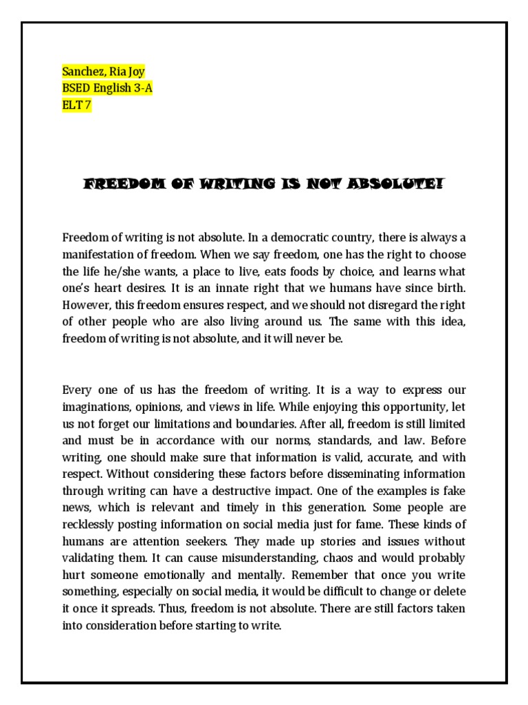Freedom of Writing is Not Absolute: Understanding Boundaries and ...