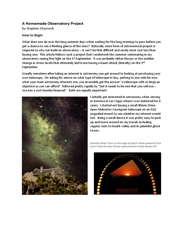 Personal Observatory Project | PDF | Plywood | Observatory