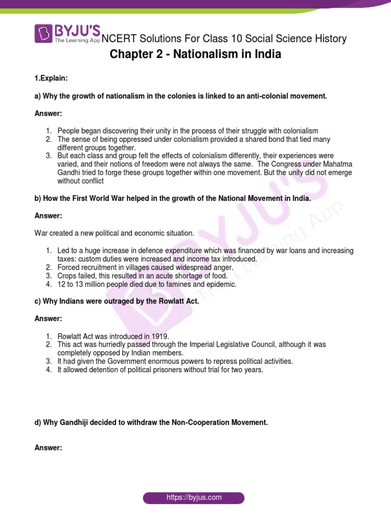 NCERT Solutions Class 10 Social Science Higmstory Chapter 2 Nationalism ...