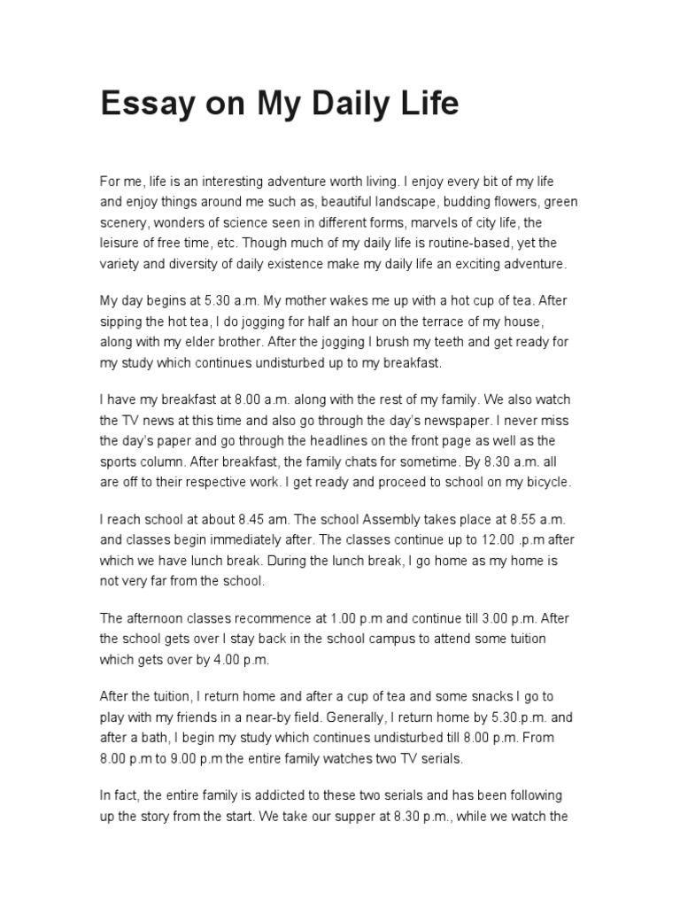 Essay On My Daily Life in English Language | PDF