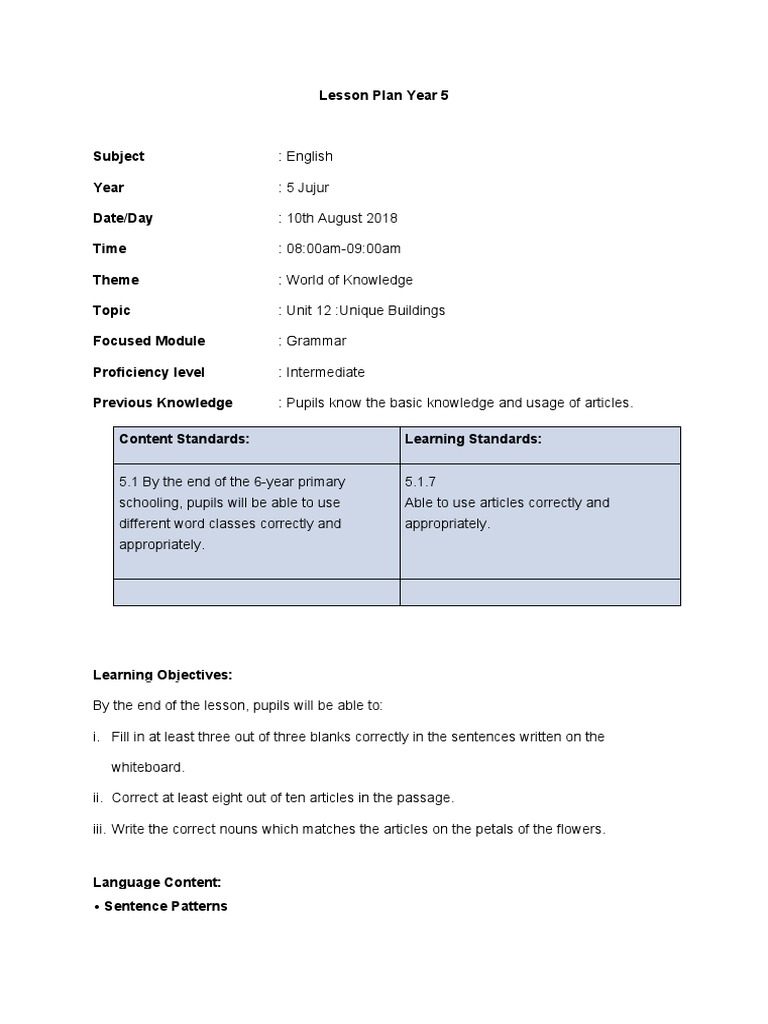 Lesson Plan Year 5 | PDF | Lesson Plan | Worksheet