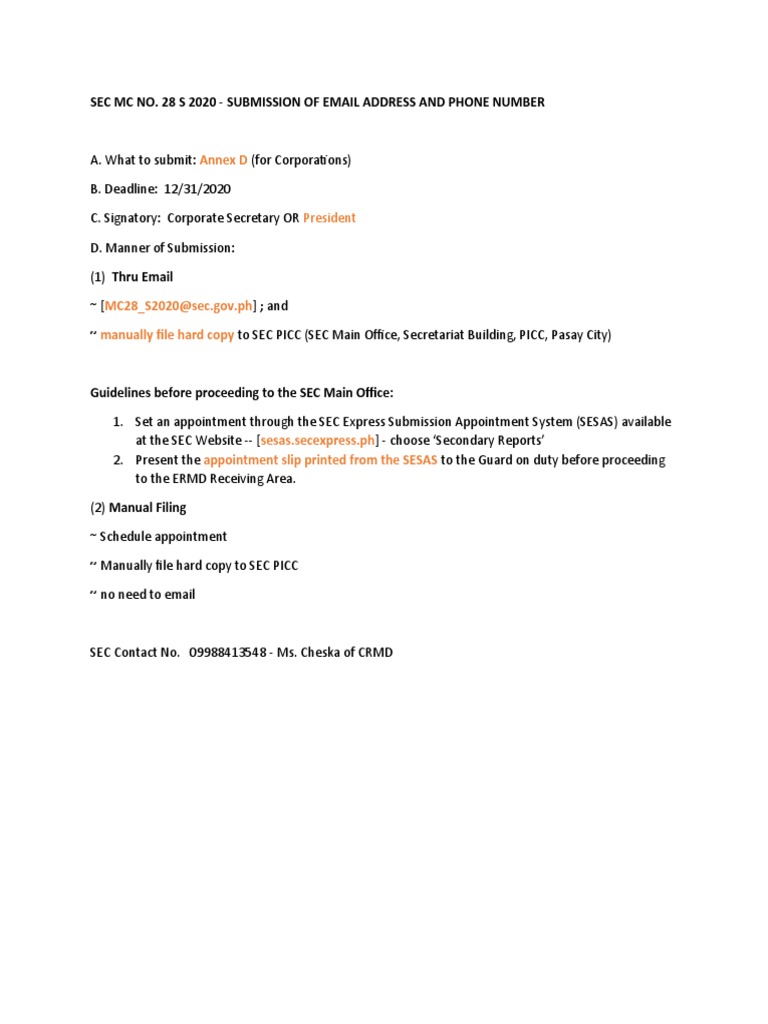 SEC MC NO. 28 S2020 - Procedure | PDF