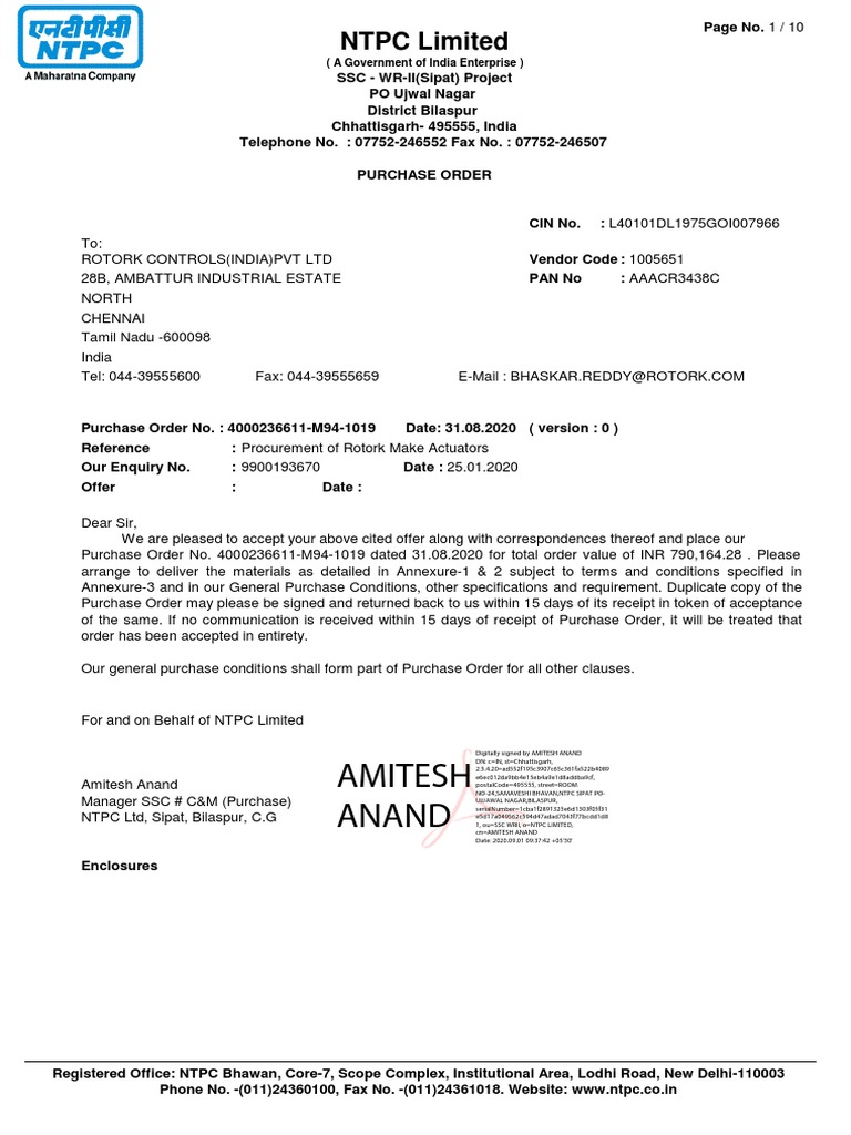 NTPC Po - 4000236611 | PDF | Invoice | Receipt