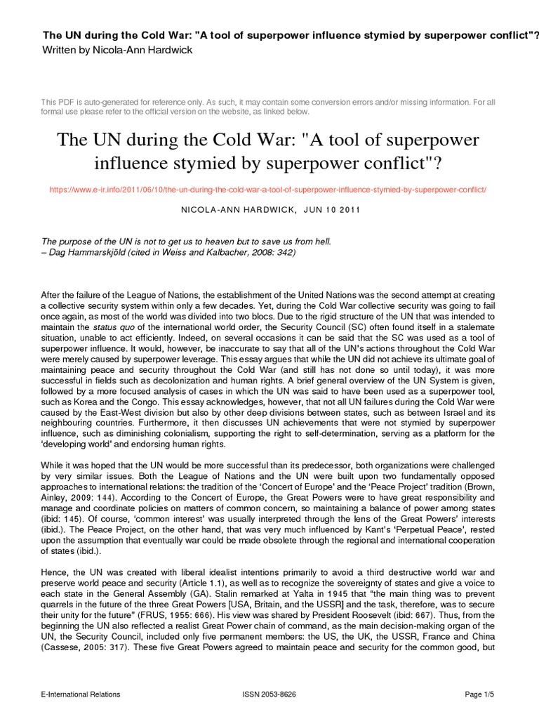 The UN During The Cold War A Tool of Superpower Influence Stymied by ...