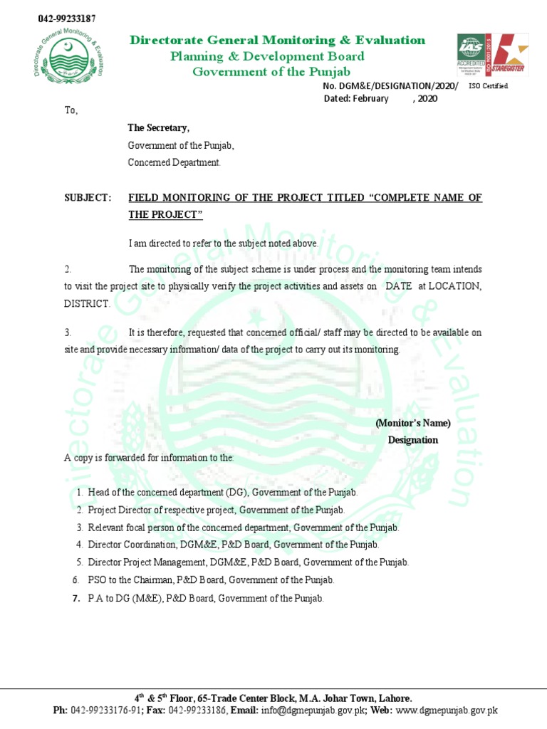 Monitoring Visit Plan Letter | PDF