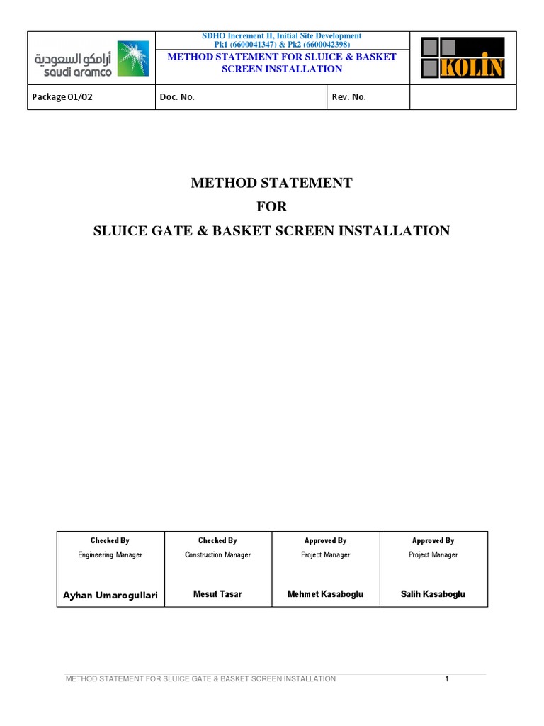 Sluice Gate Installation Method Statement | PDF | Nut (Hardware ...