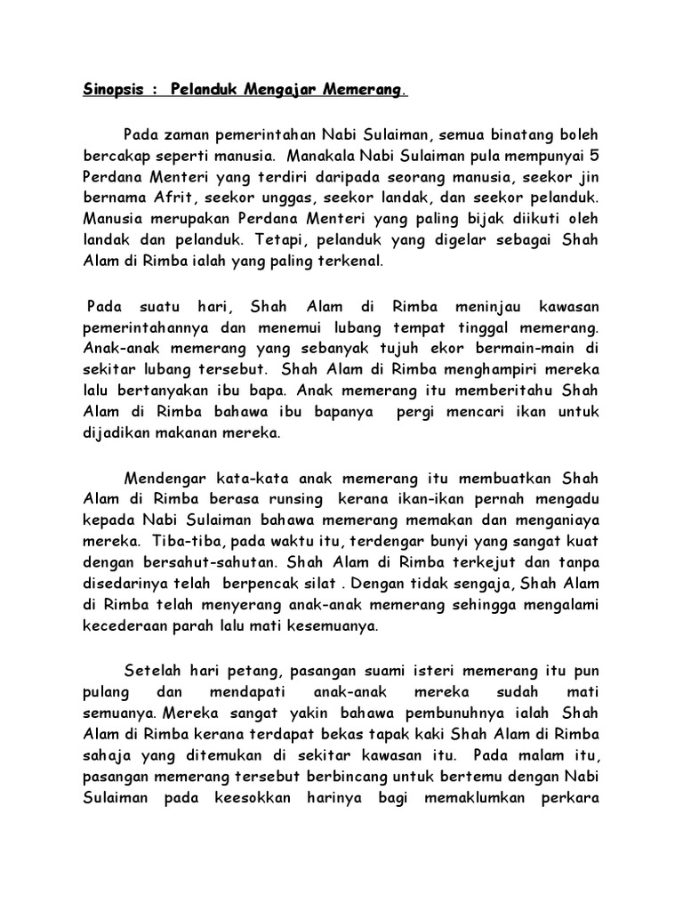 Sinopsis: Pelanduk Mengajar Memerang | PDF