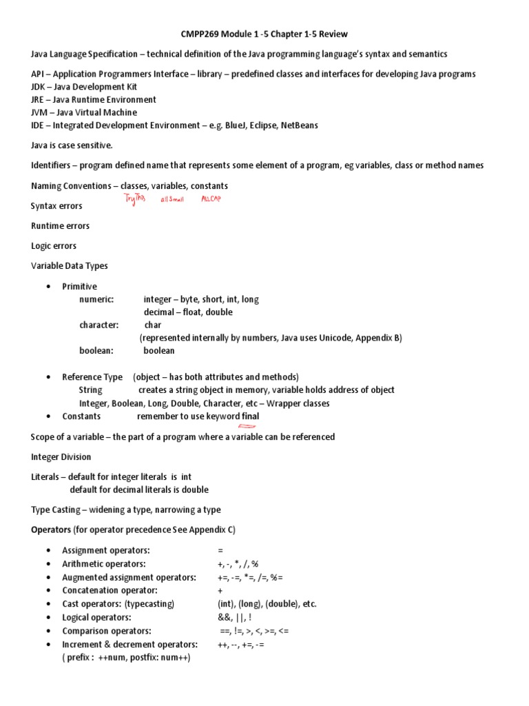 CMPP269 Module 1 - 5 Chapter 1-5 Review | PDF | Java (Programming ...