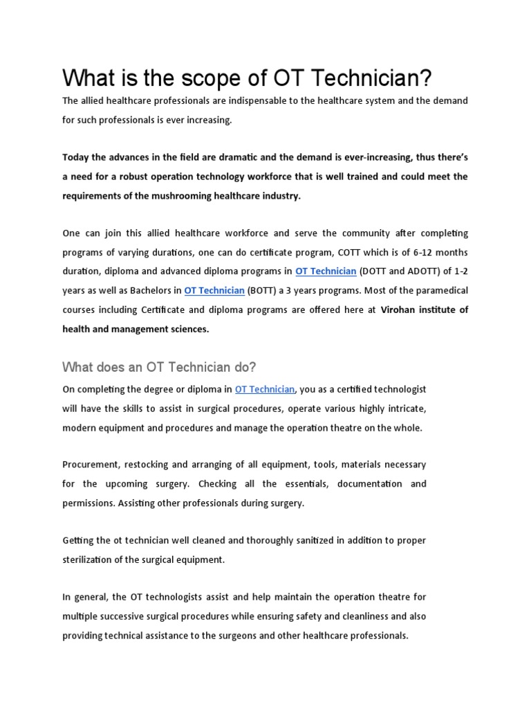 Scope of OT Technician | PDF