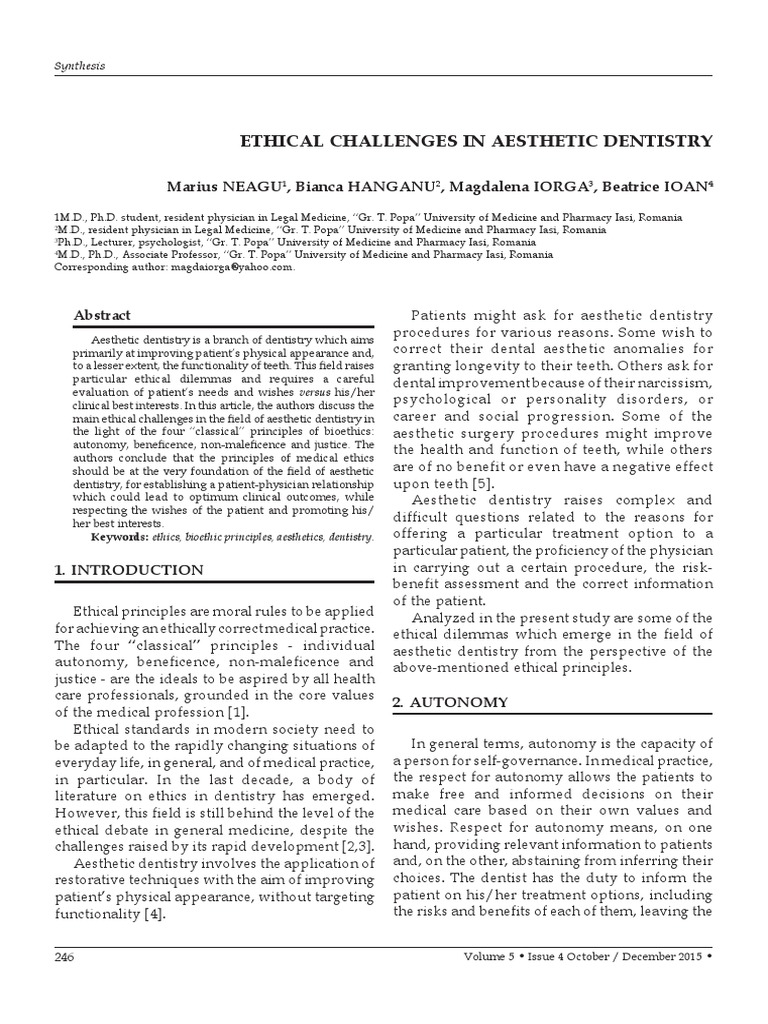 Ethical Issues in Aesthetic Dentistry | PDF | Autonomy | Dentistry