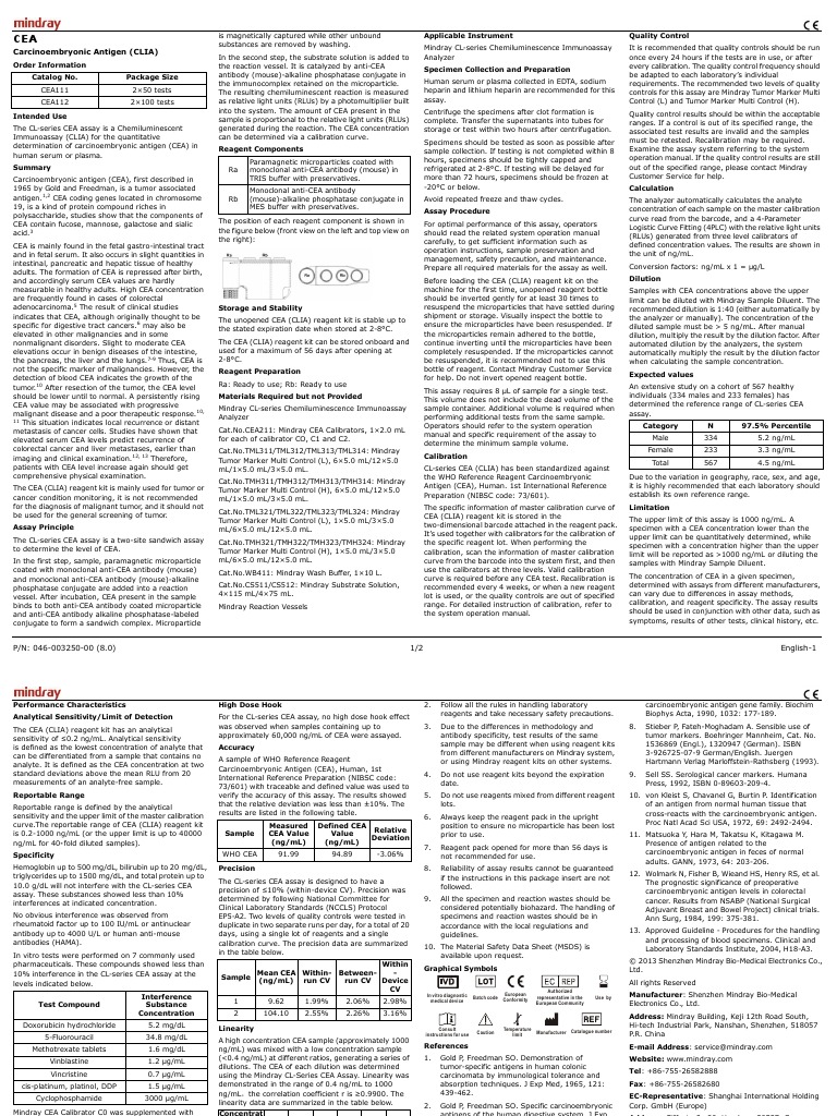 H-046-003250-00 CEA KIT (CLIA) Muti Laguage | PDF | Immunoassay | Assay