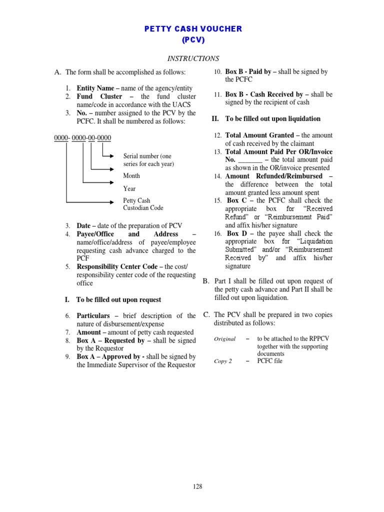 Instructions: Petty Cash Voucher (PCV) | PDF | Payments | Business