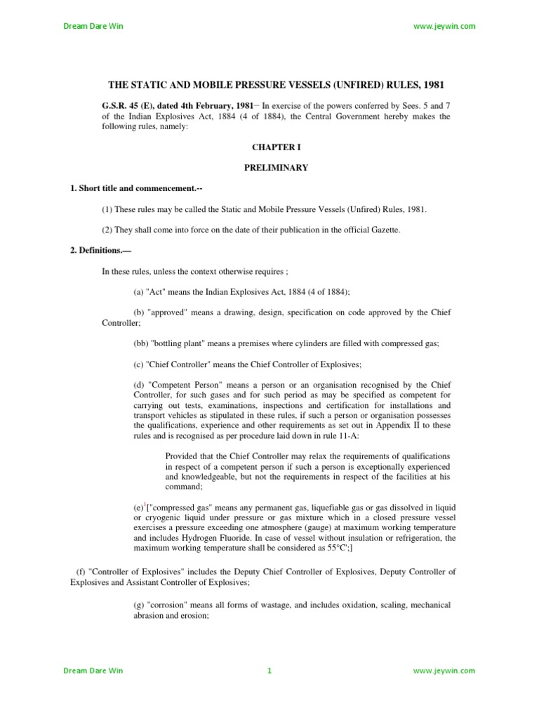 Static and Mobile Pressure Vessels Unfired Rules 19811 | PDF ...