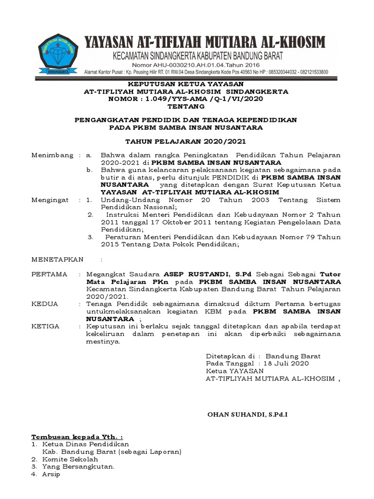 Pengangkatan Asep Rustandi sebagai Tutor | PDF