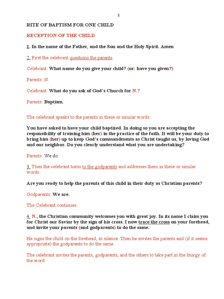 Rite of Baptism for One Child | PDF