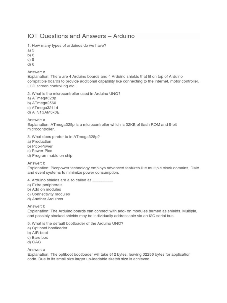 IoT MCQ With Solution | PDF | Arduino | Raspberry Pi