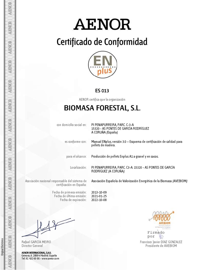 Certificado Enplus | PDF