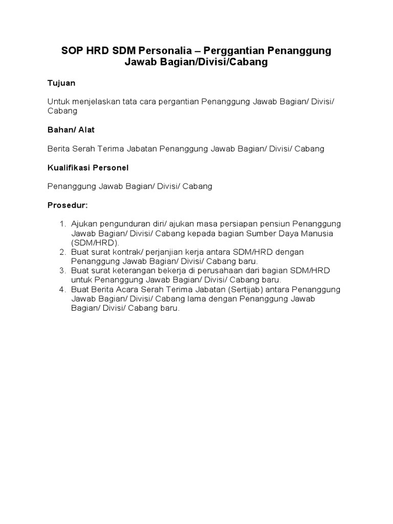 Sop HRD SDM Personalia | PDF