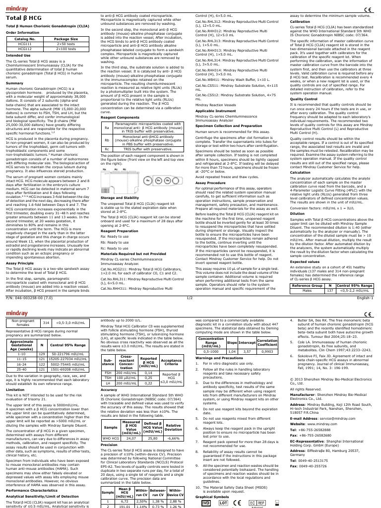 H-046-003258-00 Total β HCG KIT (CLIA) Muti laguage | PDF | Human ...