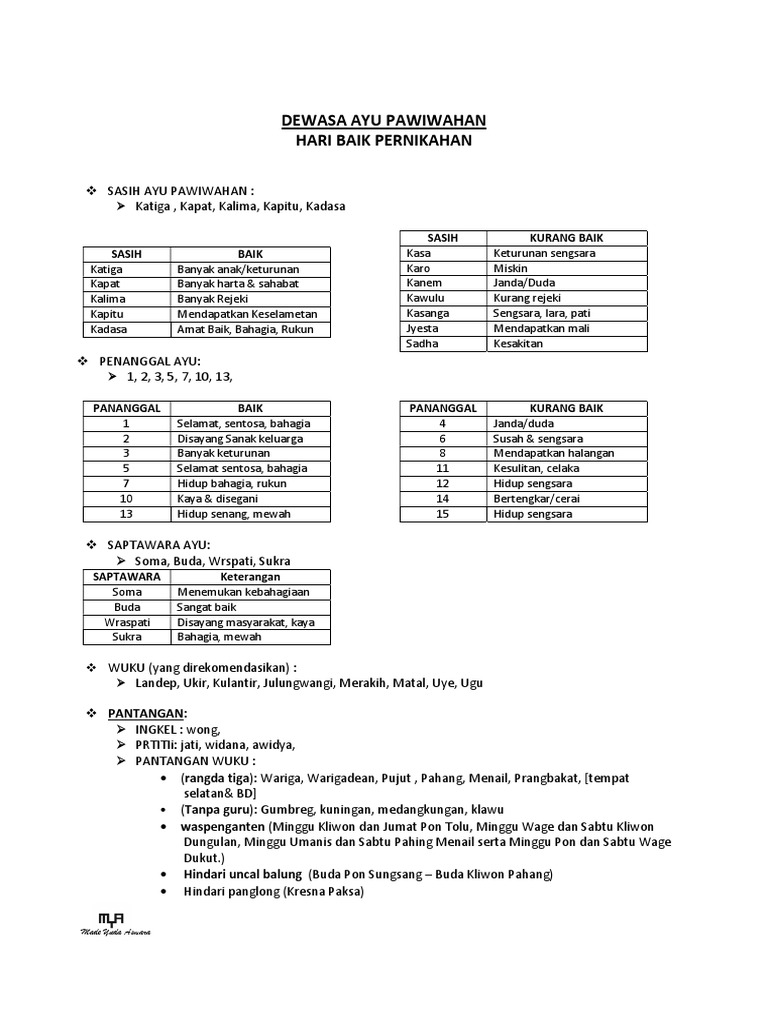 Dewasa Ayu Pawiwahan | PDF