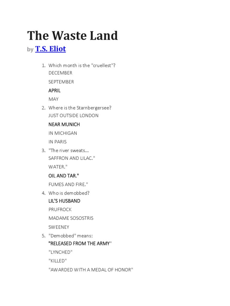 The Waste Land by T.S | Download Free PDF | Literary Modernism | Poems