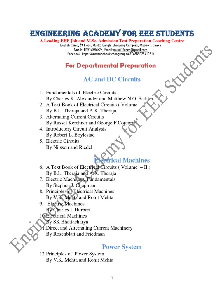 Book List For EEE Job Preparation | PDF