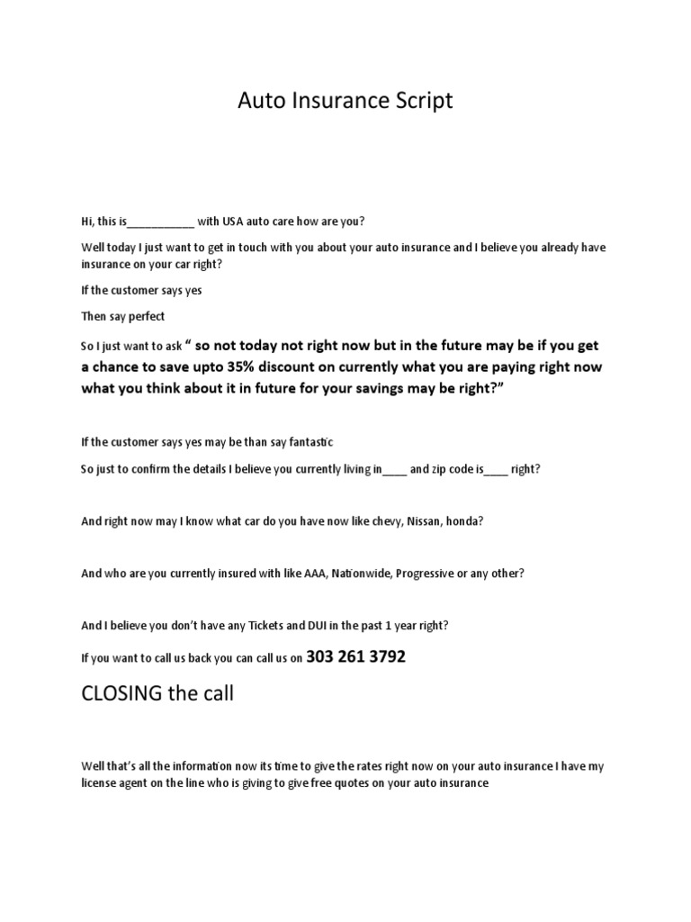 Auto Insurance Script | PDF