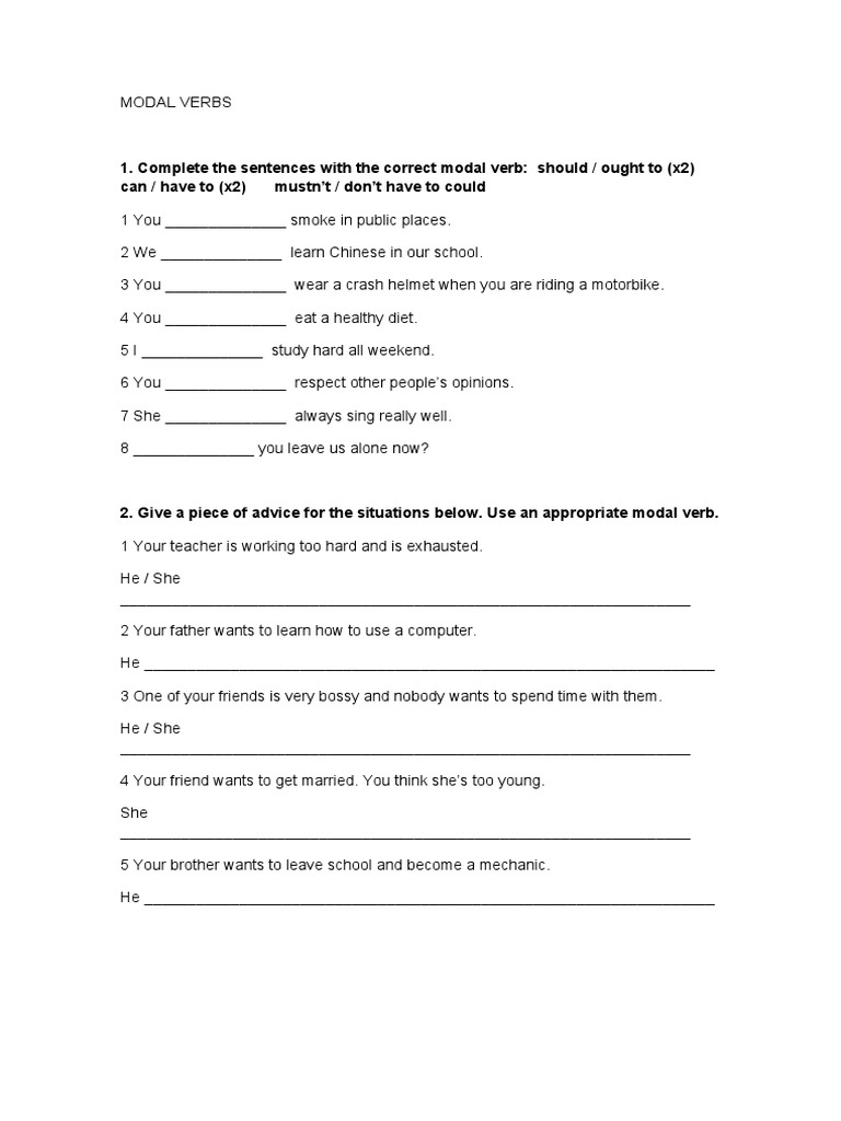 Complete The Sentences With The Correct Modal Verb: Should / Ought To ...