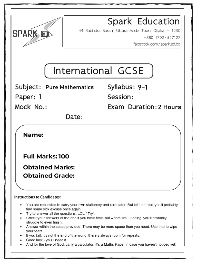 Pure Maths Paper 1 Set A12 (Spark Ed) | PDF | Teaching Mathematics ...