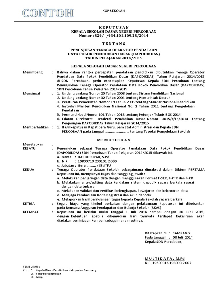 Contoh SK Operator SD | PDF