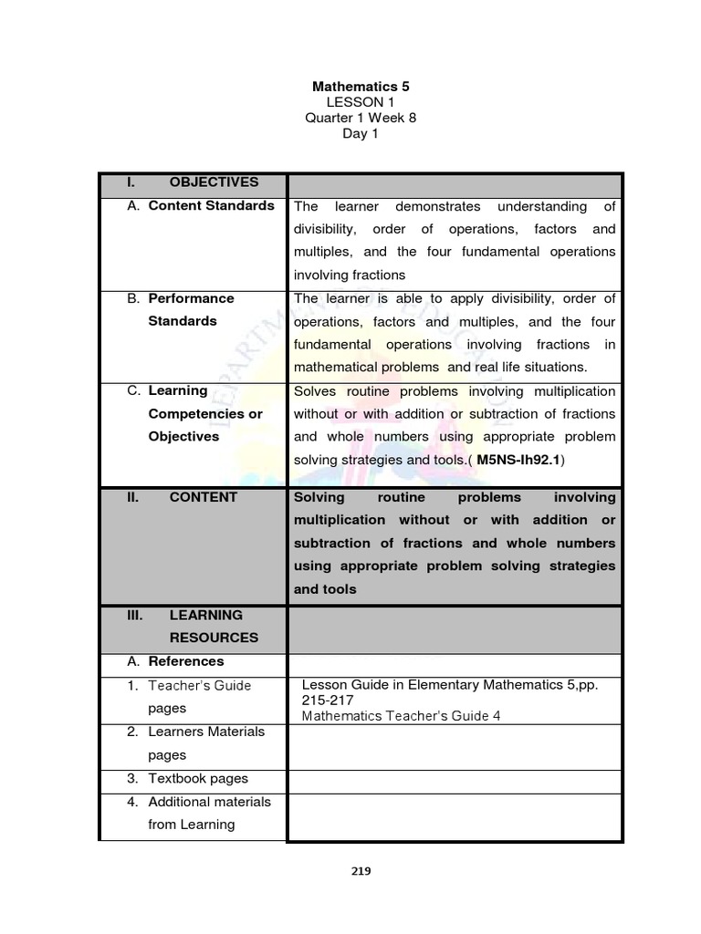 Mathematics 5 Q1 W8 | PDF | Multiplication | Learning