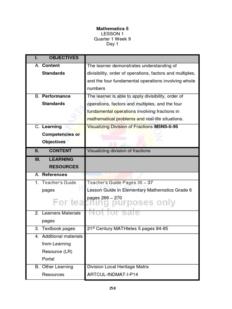 Mathematics 5 Q1 W9 | PDF | Division (Mathematics) | Learning