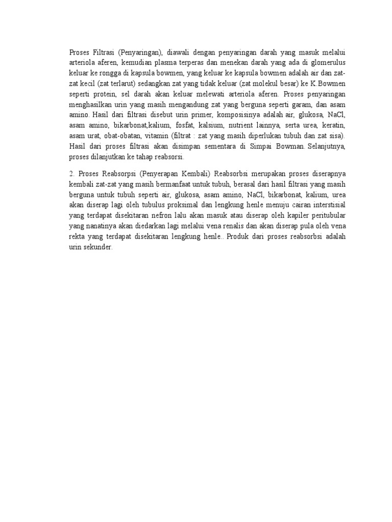Proses Filtrasi dan Reabsorpsi Urin | PDF