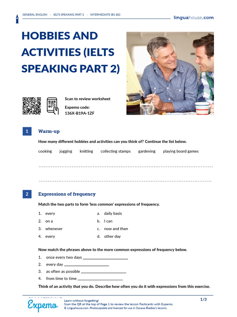 Hobbies and Activities (Ielts Speaking Part 2) : Warm-Up | PDF ...