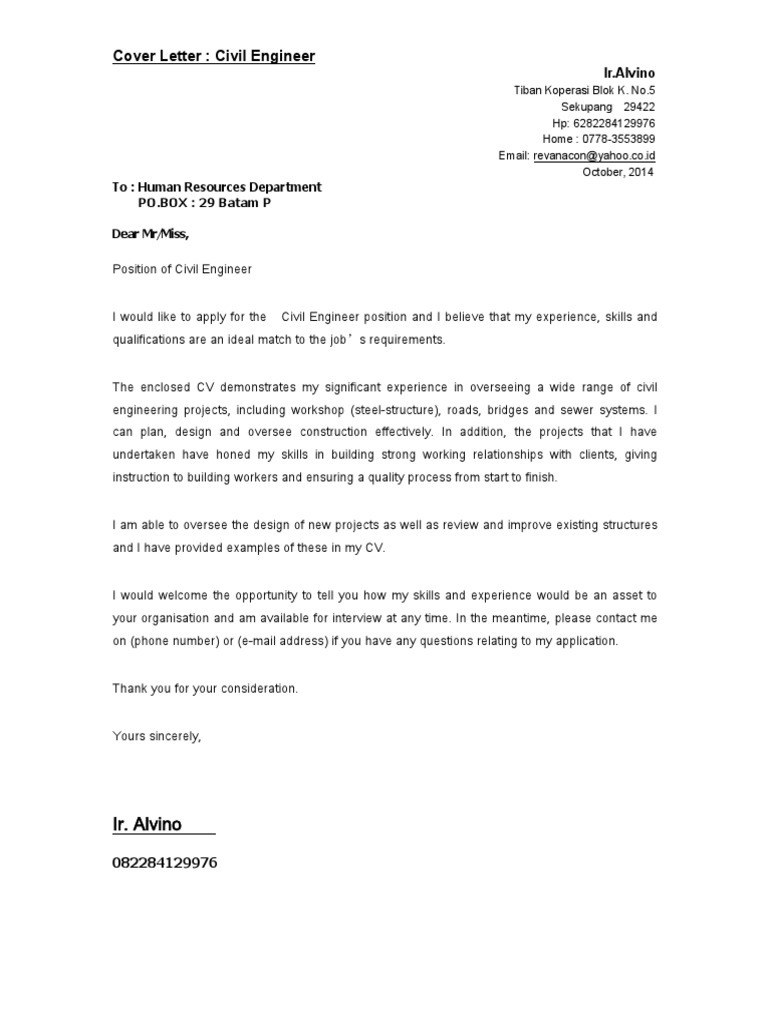 Cover Letter Civil Engineer | PDF