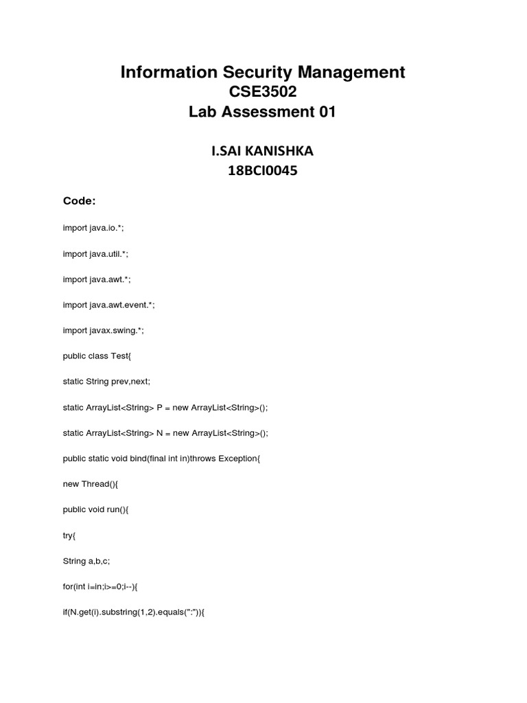 Information Security Management: CSE3502 Lab Assessment 01 I.Sai Kanishka 18BCI0045 | PDF ...